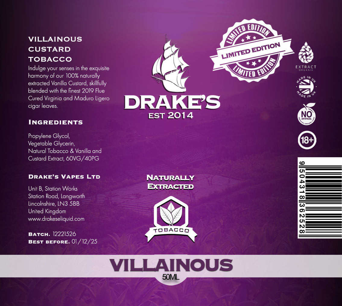 Drake's E-Liquid | Naturally Extracted Tobacco | NET | Vape Juice | UK